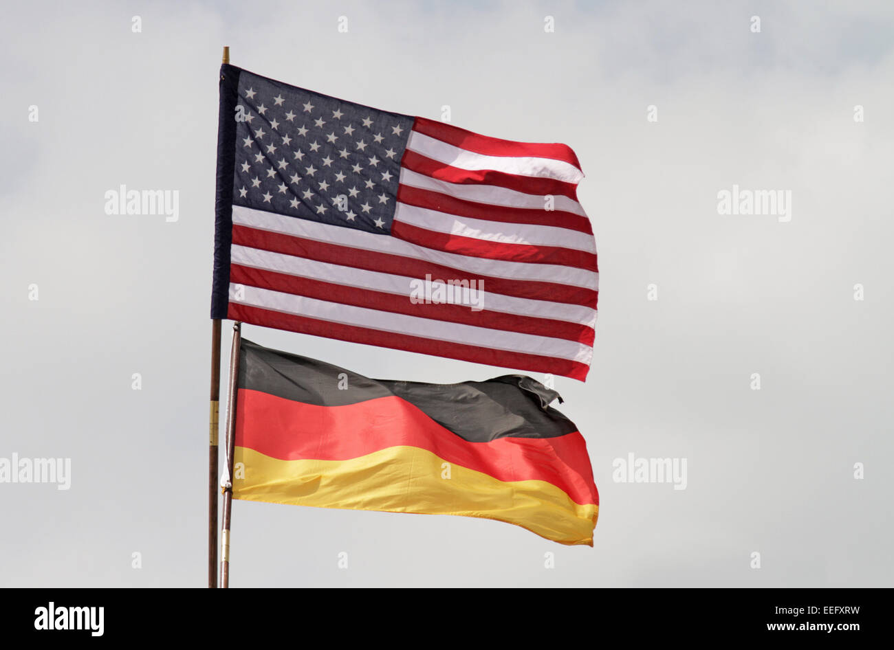 Schoenefeld, Germany, National flags of Germany and the United States ...