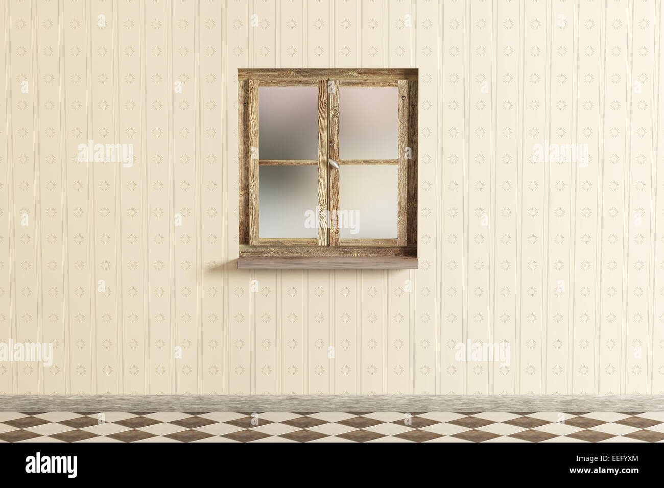 3d rendering of a vintage room and and an old window Stock Photo - Alamy
