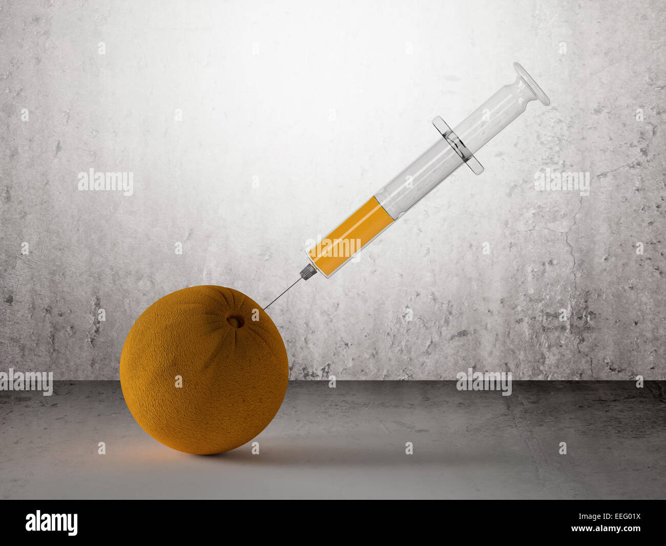 3d rendering of an syringe and an orange Stock Photo - Alamy