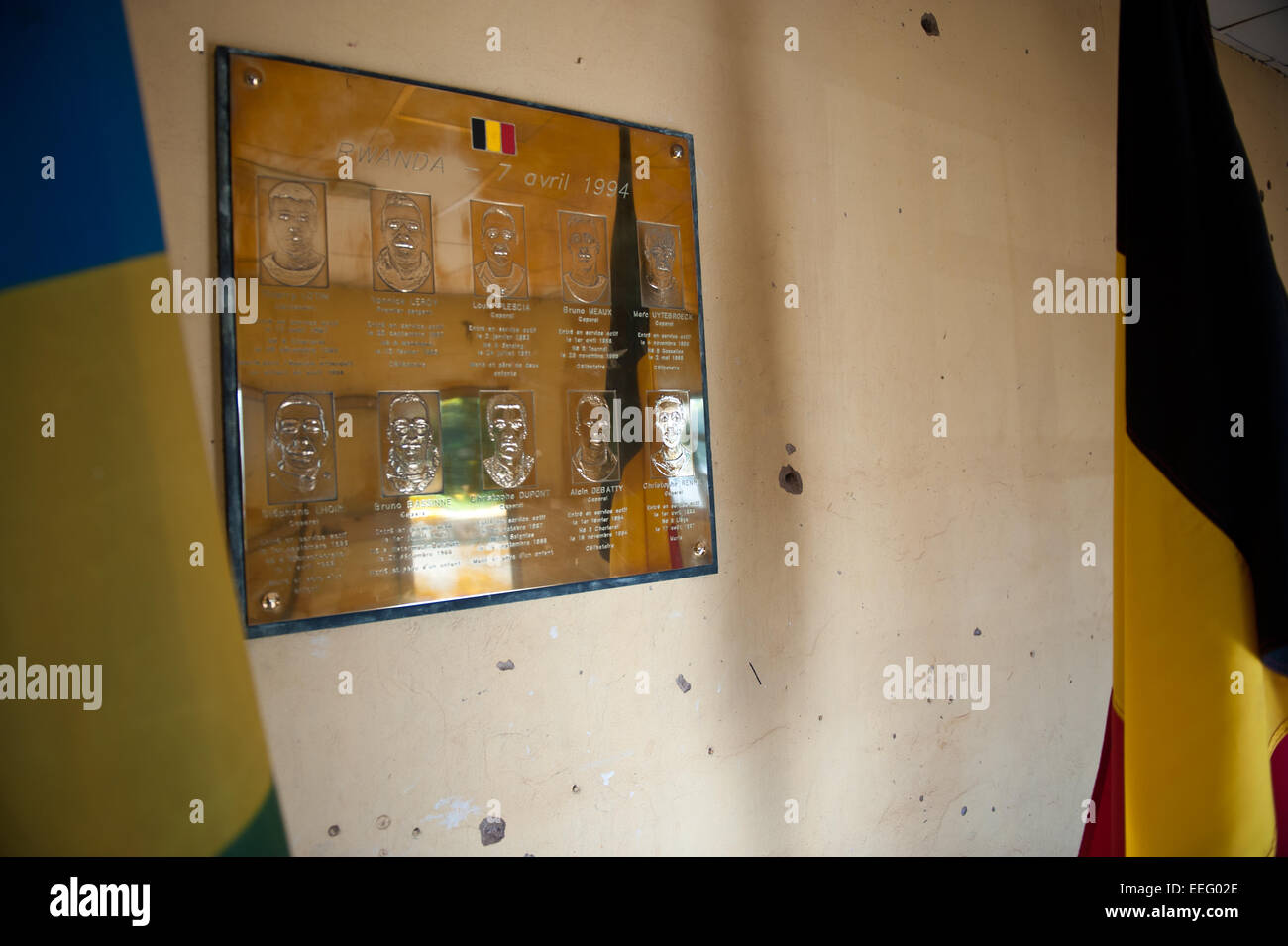 A plate withe the names of the ten Belgian UN soldiers , murdered in ...
