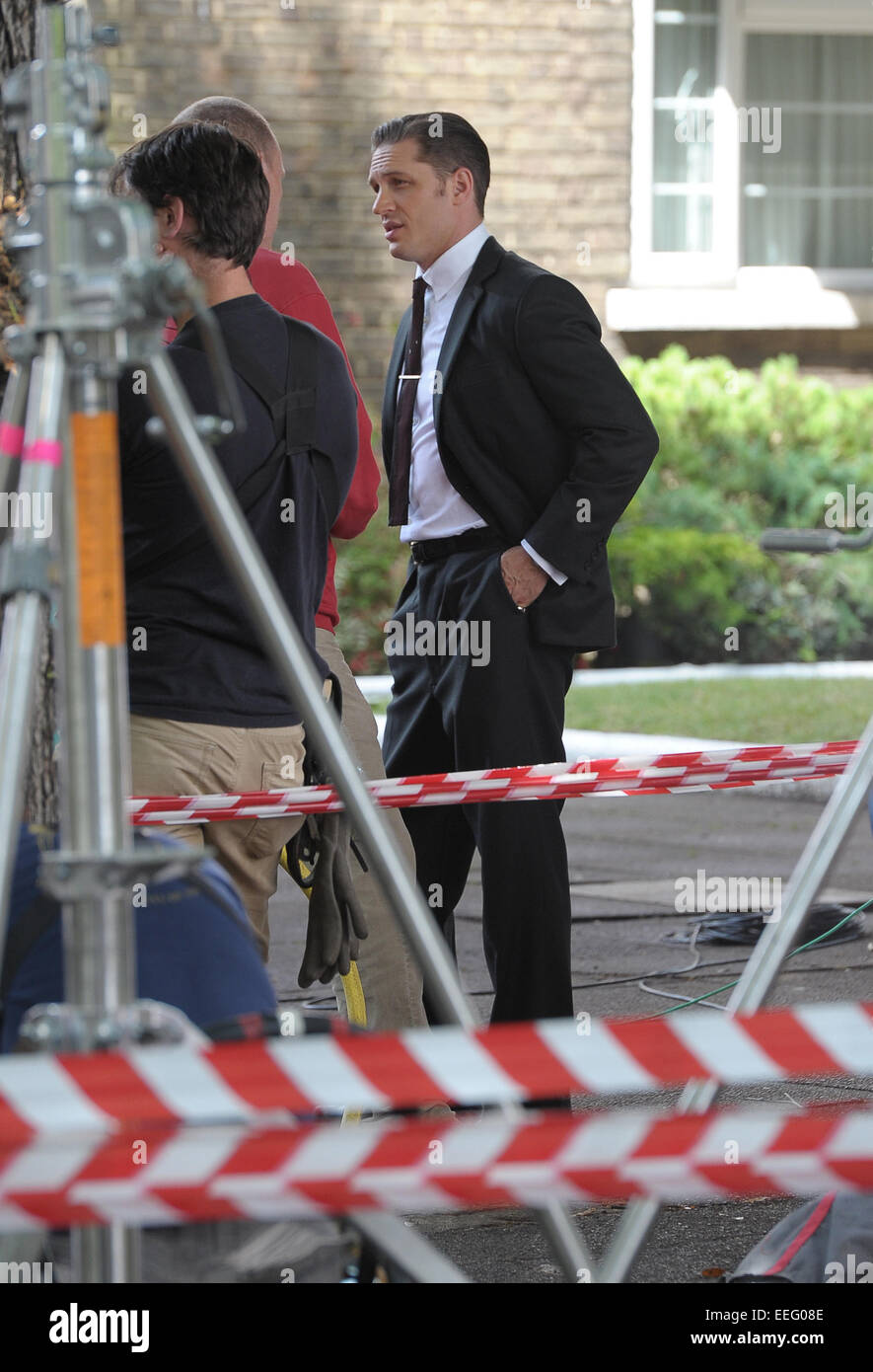 Tom Hardy films scenes for his new film 'Legend' on the Cedra Court ...