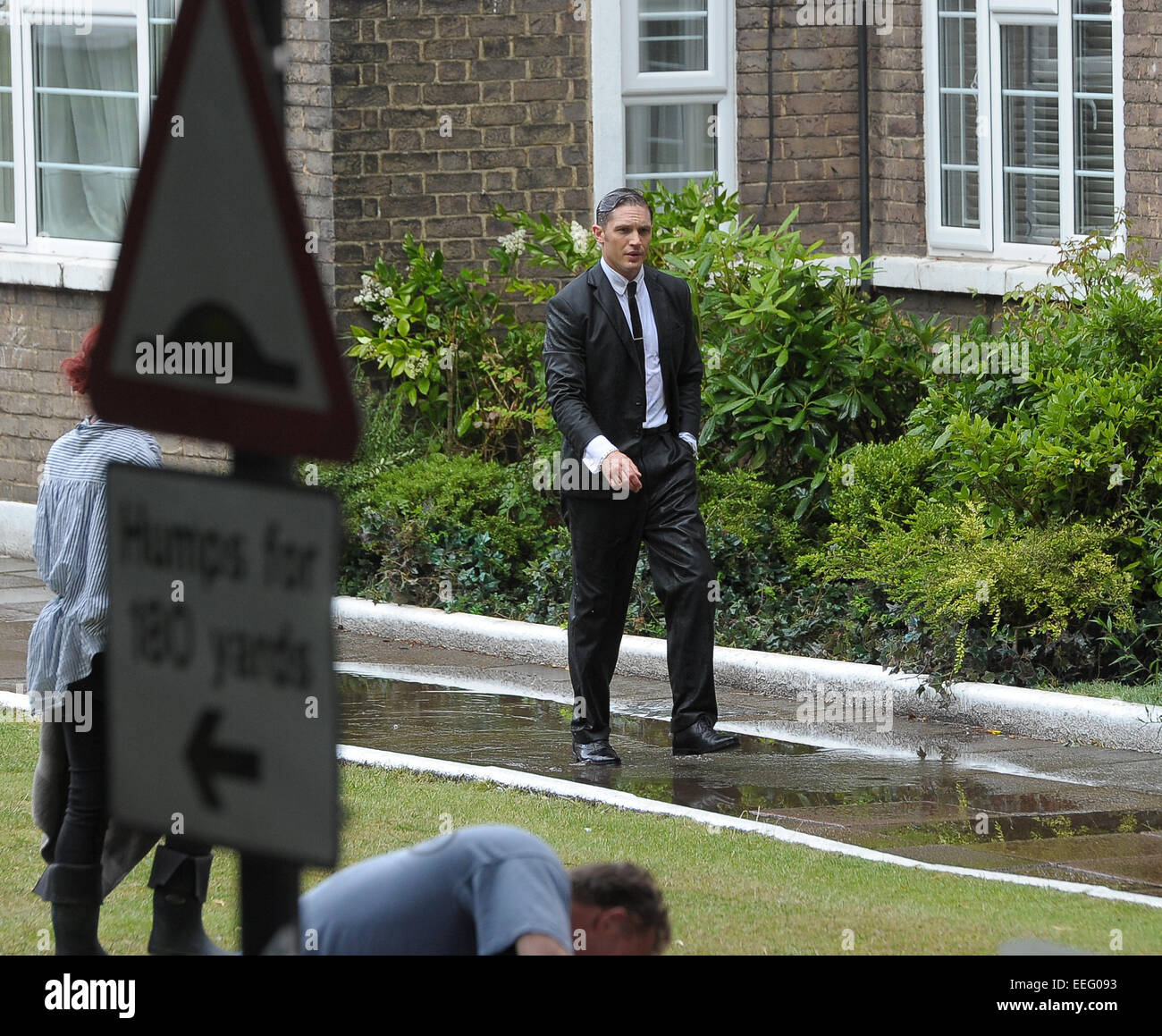 Tom Hardy films scenes for his new film 'Legend' on the Cedra Court ...