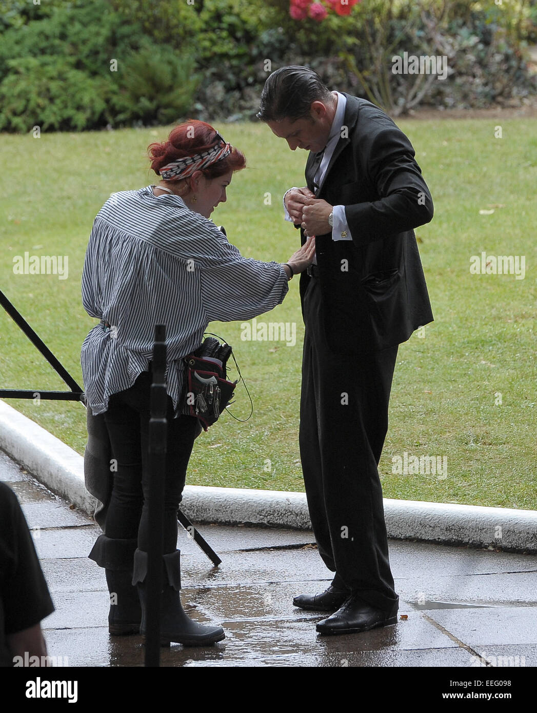 Tom Hardy films scenes for his new film 'Legend' on the Cedra Court ...