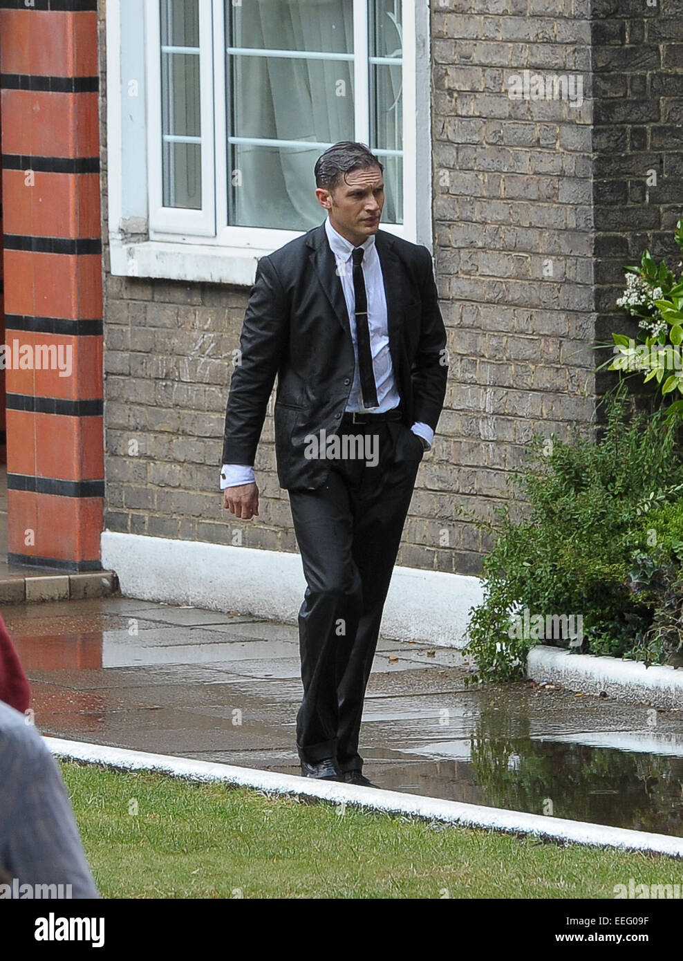 Tom Hardy films scenes for his new film 'Legend' on the Cedra Court ...