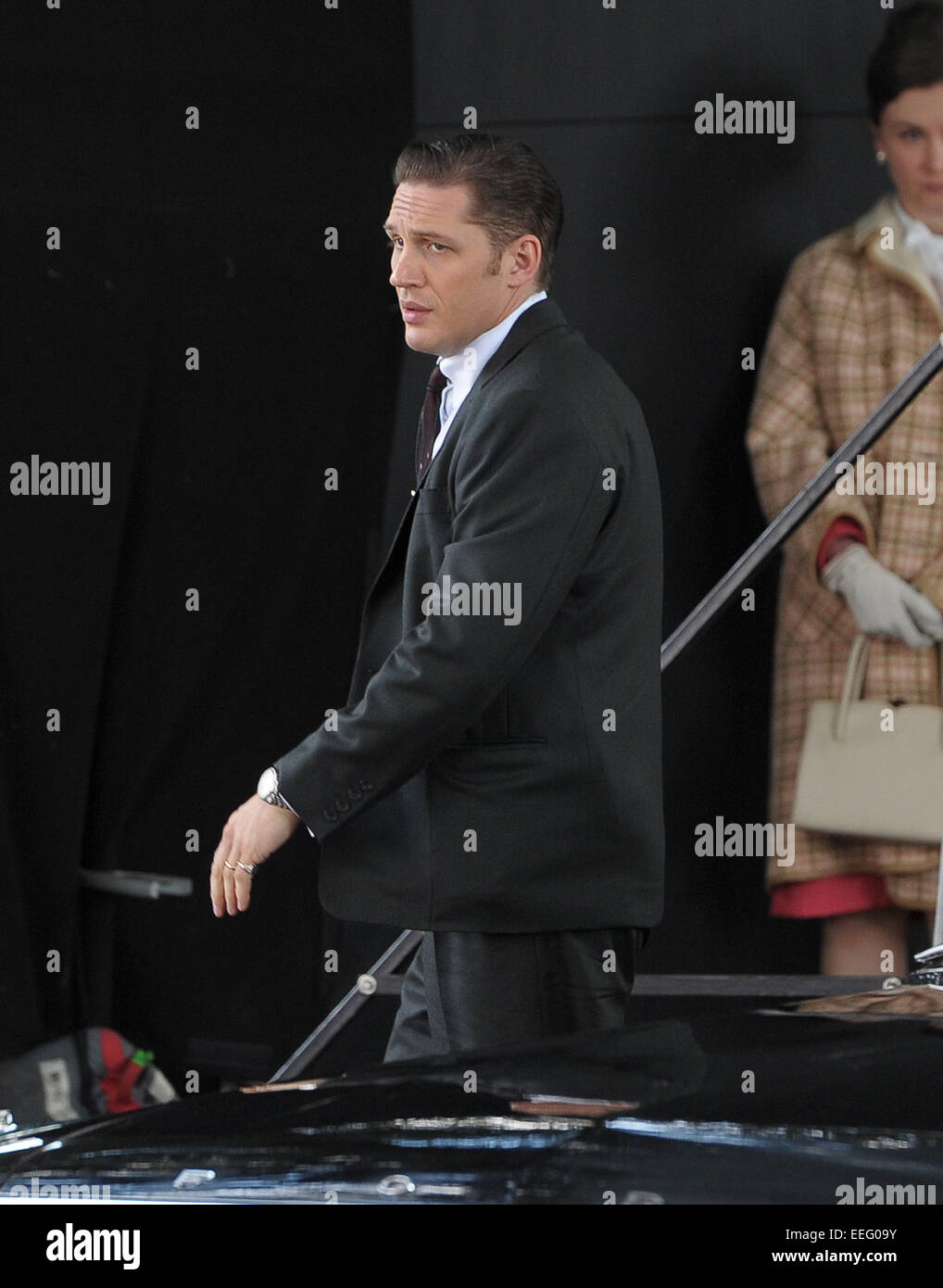 Tom Hardy films scenes for his new film 'Legend' on the Cedra Court ...
