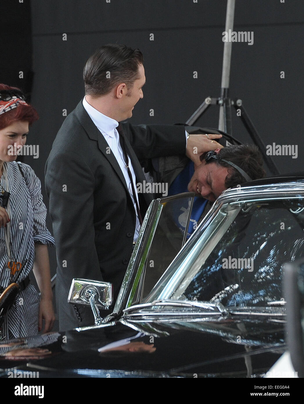 Tom Hardy films scenes for his new film 'Legend' on the Cedra Court ...