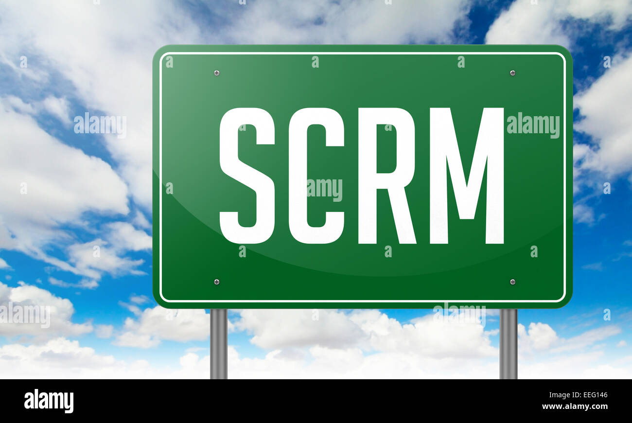 SCRM on Green Highway Signpost Stock Photo - Alamy