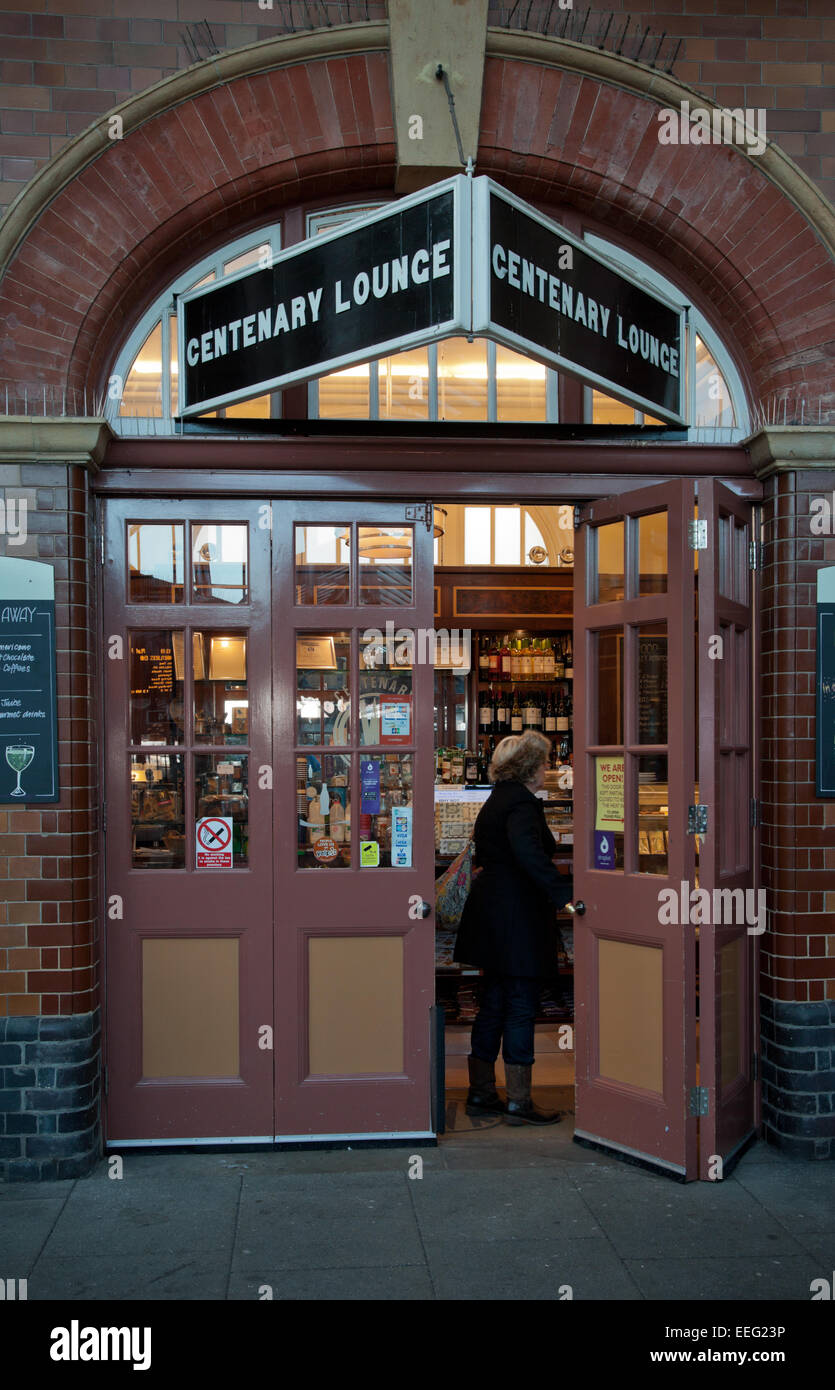 Entrance doorway to the Centenary Lounge cafe bar on the platform of ...