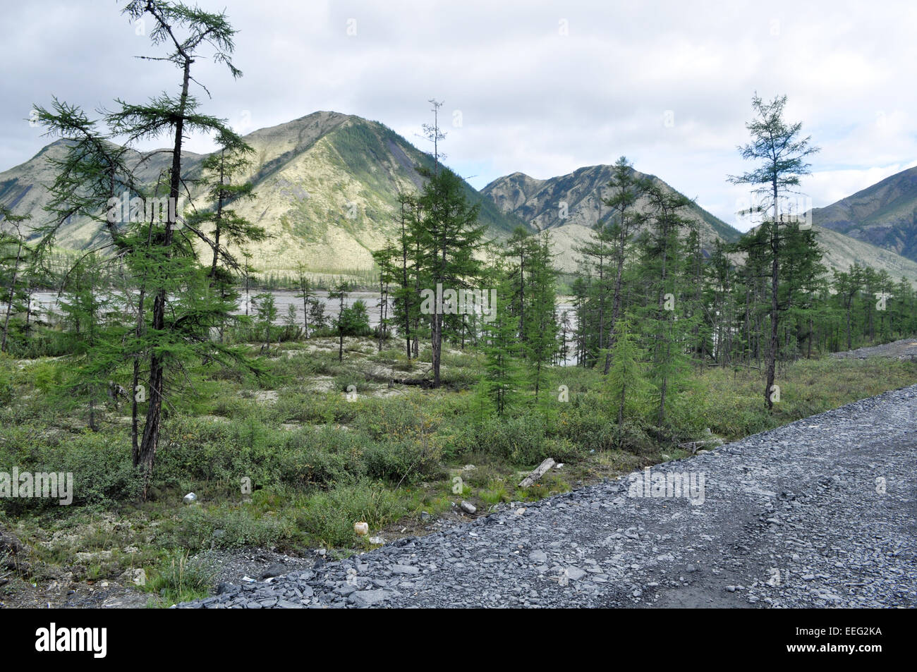 Mountains of Yakutia in the late summer. The Federal highway "Kolyma ...