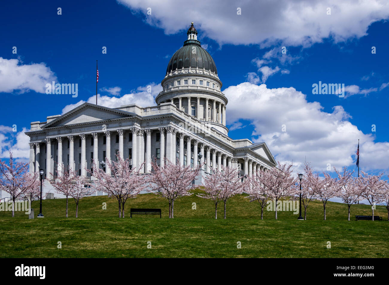 Cherry trees ring the Utah State capitol in Salt Lake City Stock Photo ...