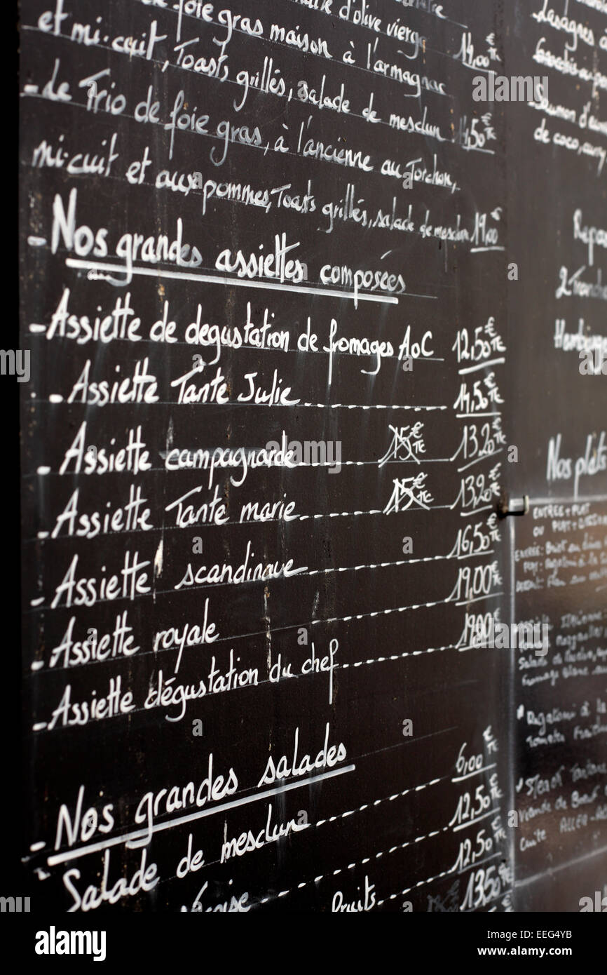 Restaurant menu in Paris, France. Shallow focus Stock Photo - Alamy