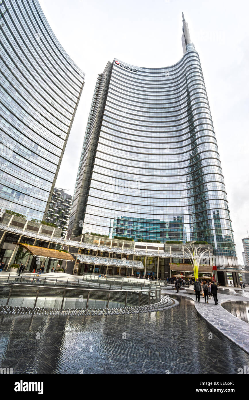 MILAN, ITALY - OCTOBER 15,2014: View of the new buildings in the square ...