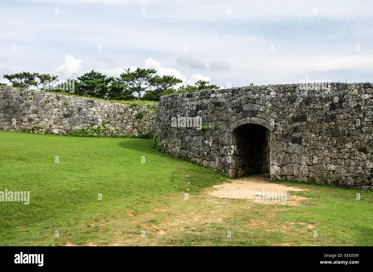 A door in the wall of Zakimi Castle Stock Photo - Alamy