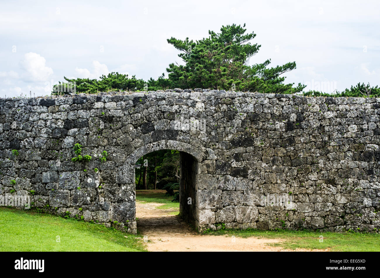 A door in the wall of Zakimi Castle Stock Photo - Alamy