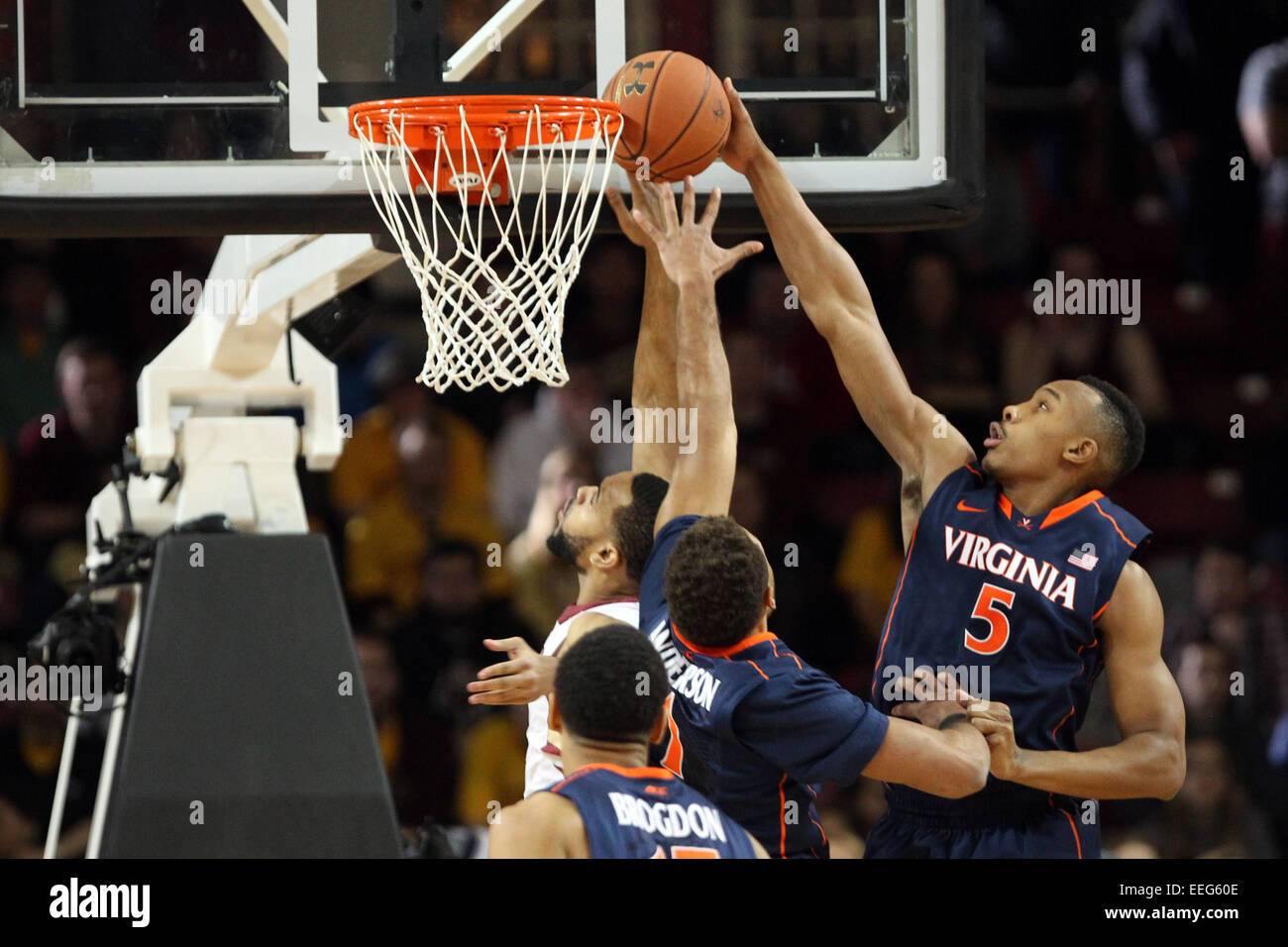 Massachusetts, USA. 17th Jan 2015. Virginia Cavaliers forward Darion ...