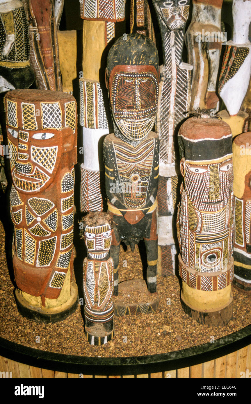 Tiwi Pukamani or burial poles in the Catholic mission chapel at Nguiu ...