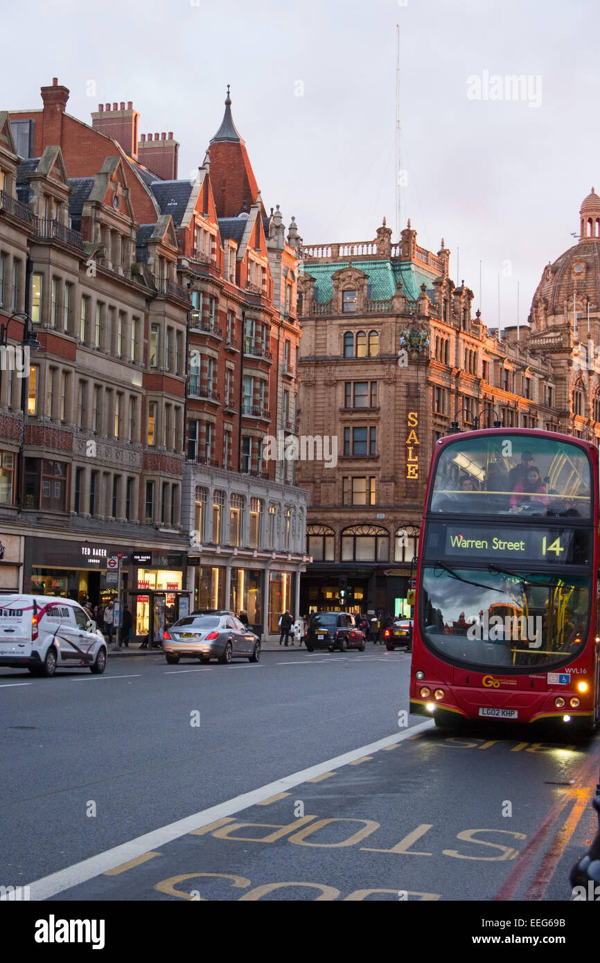 Double decker bus in front of Harrods department store Stock Photo - Alamy