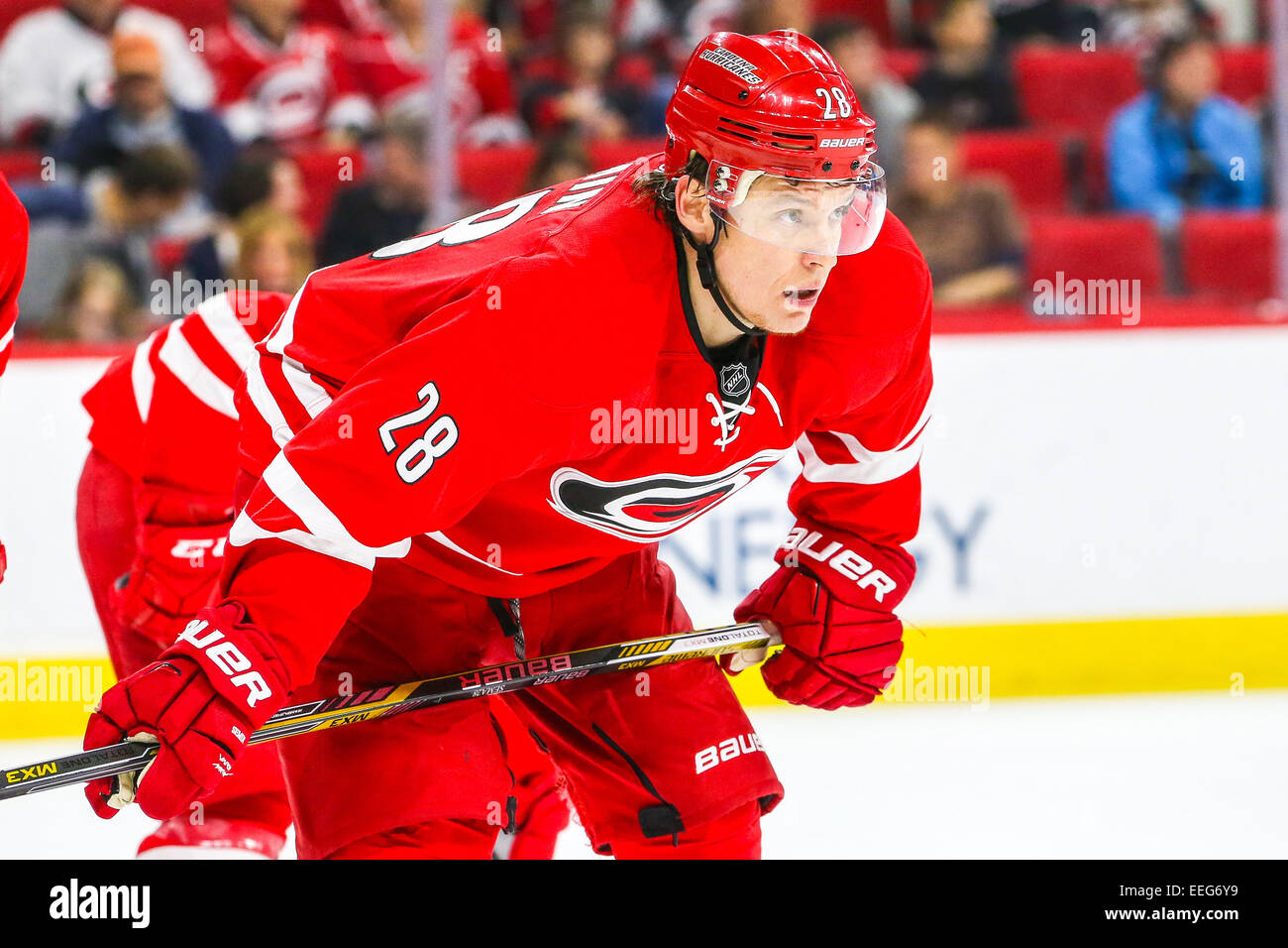 Raleigh, North Carolina, USA. 16th Jan, 2015. Carolina Hurricanes right ...