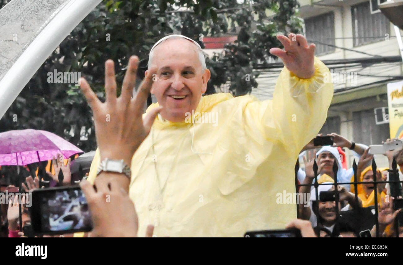 Manila, Phillipines. 18th Jan, 2015. Pope Francis in his pope mobile ...