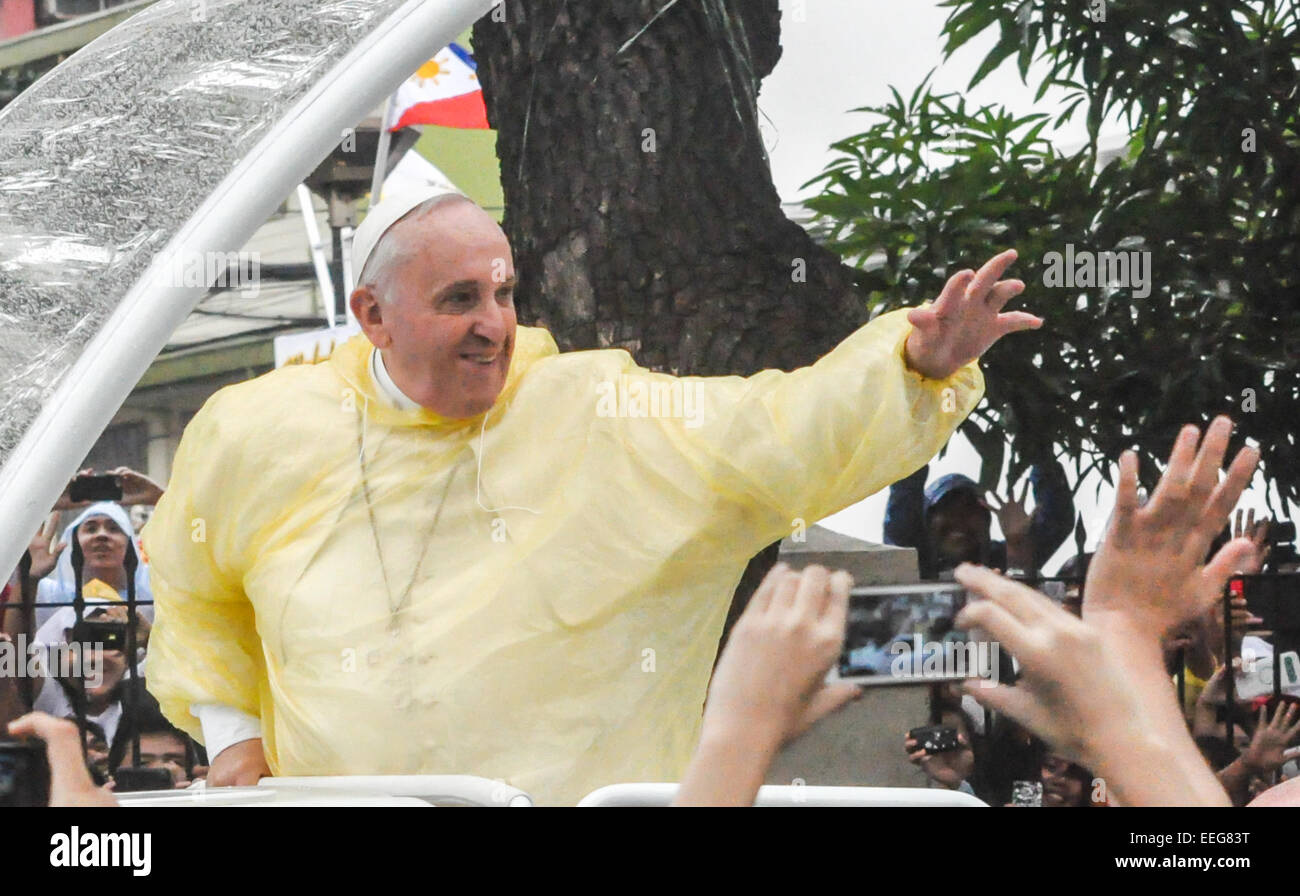 Manila, Phillipines. 18th Jan, 2015. Pope Francis in his pope mobile ...