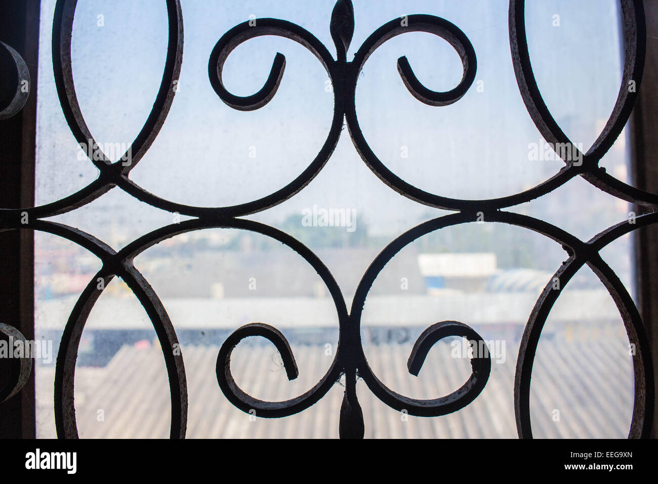 Wrought iron window with the old Stock Photo - Alamy