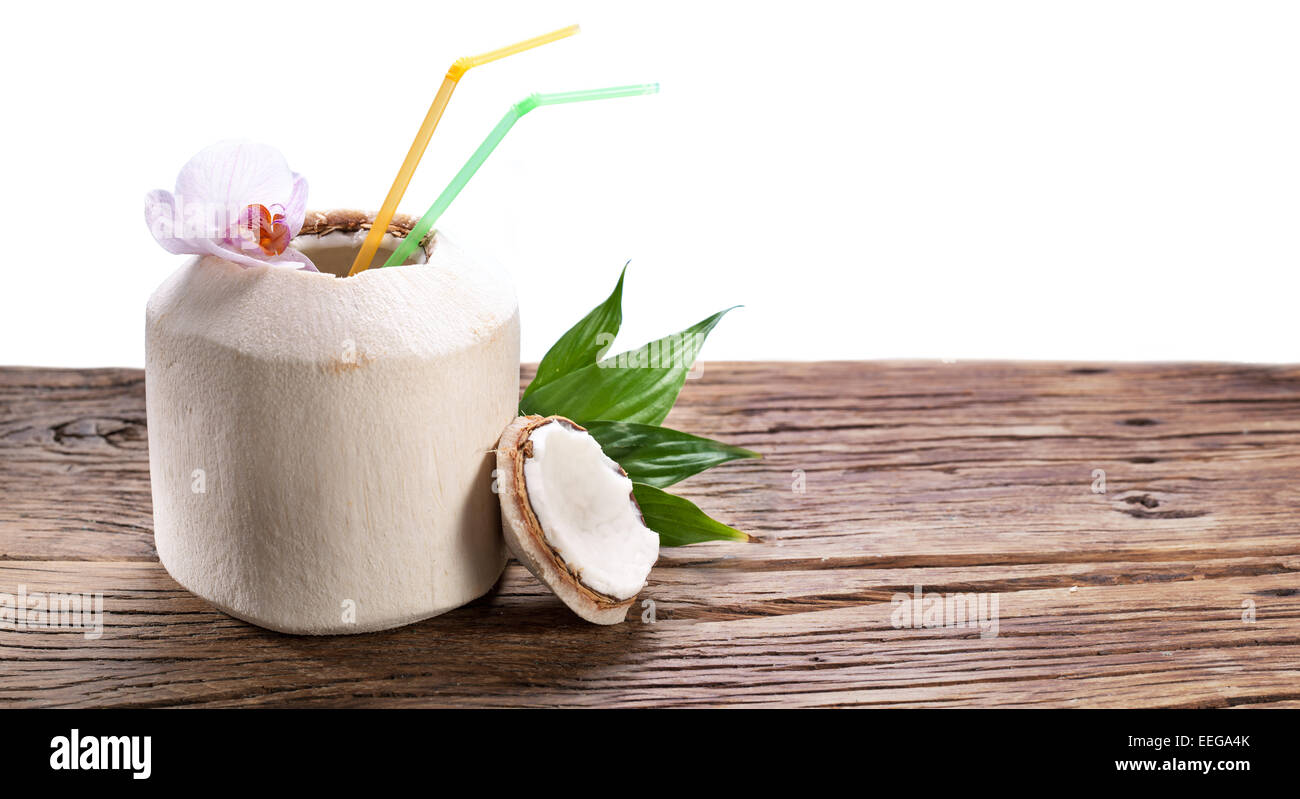 Coconut water in the nut. Clipping paths Stock Photo - Alamy