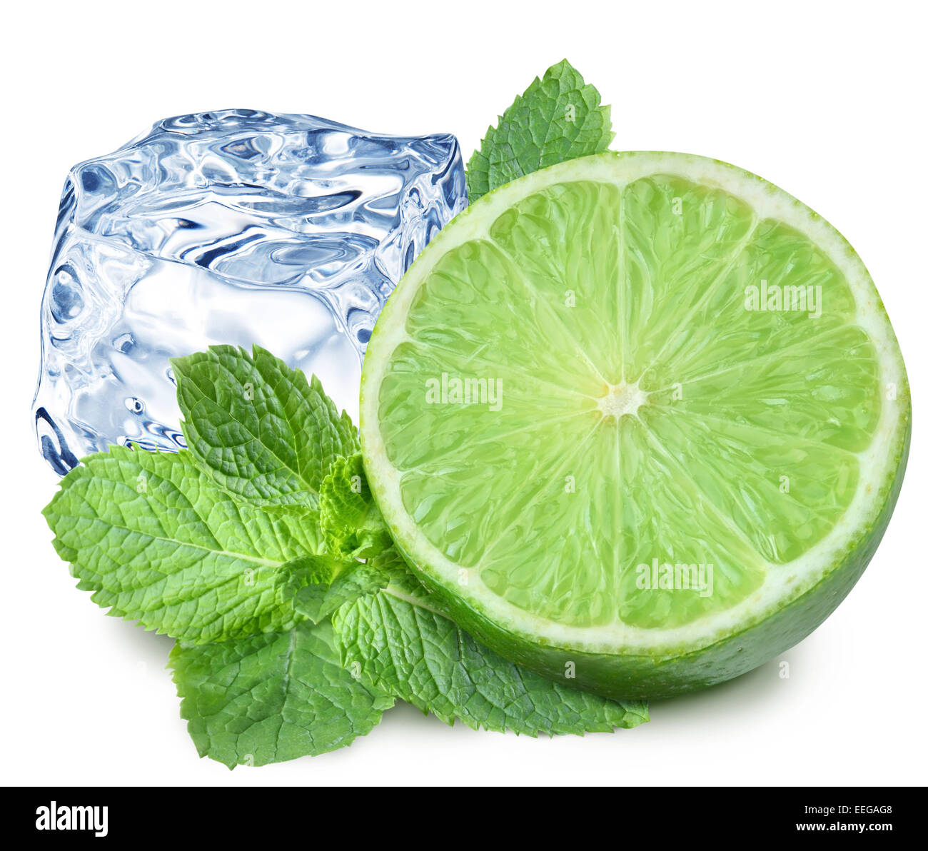 Lime, mint and ice cube on a white background. Clipping path Stock ...