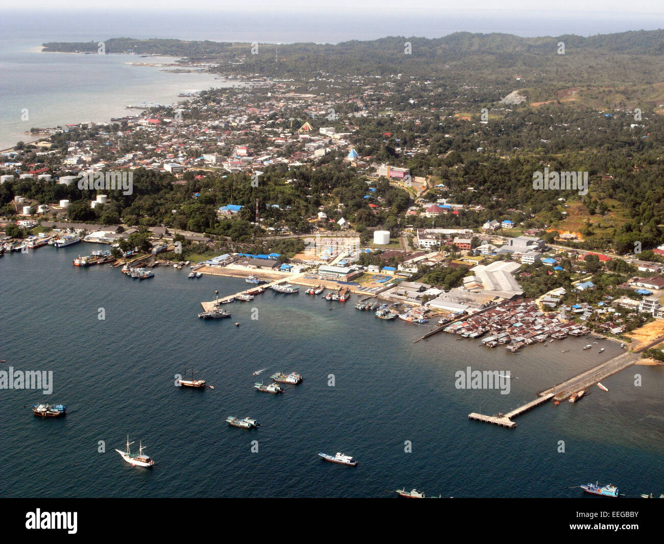 Aerial view of port area of Sorong, Papua province, Indonesia. No PR ...