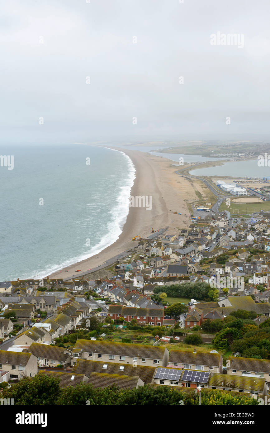 aerial view of the sand dam and peninsula on Dorset coast Stock Photo ...