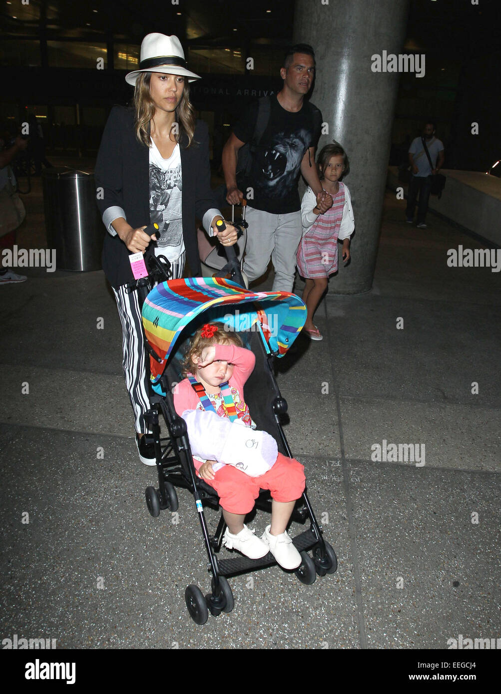 Jessica Alba arriving at Los Angeles International Airport (LAX) with ...