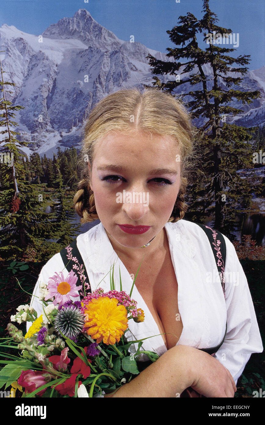 Hamburg, Germany, woman in dirndl looks serious Stock Photo - Alamy