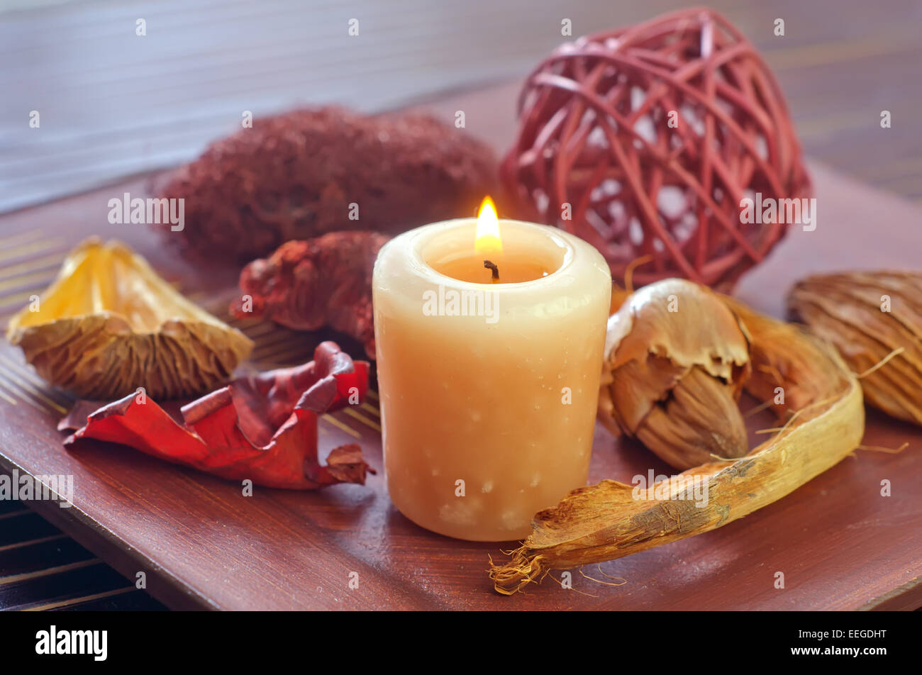 Spa loofah towel candle hi-res stock photography and images - Alamy