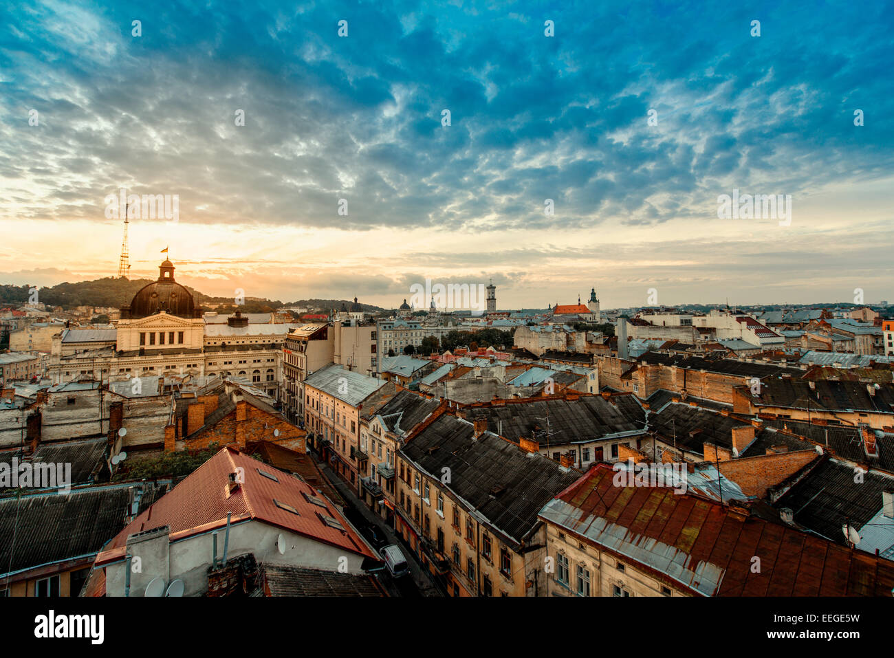 Lviv old city panorama view at sunrise Stock Photo - Alamy