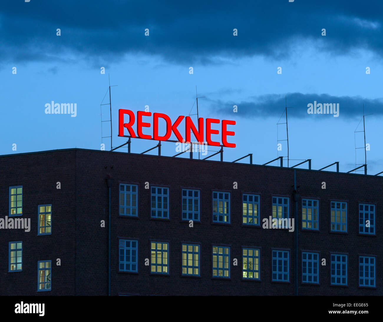 Berlin, Germany, illuminated advertising on a Firmengebaeude Stock ...