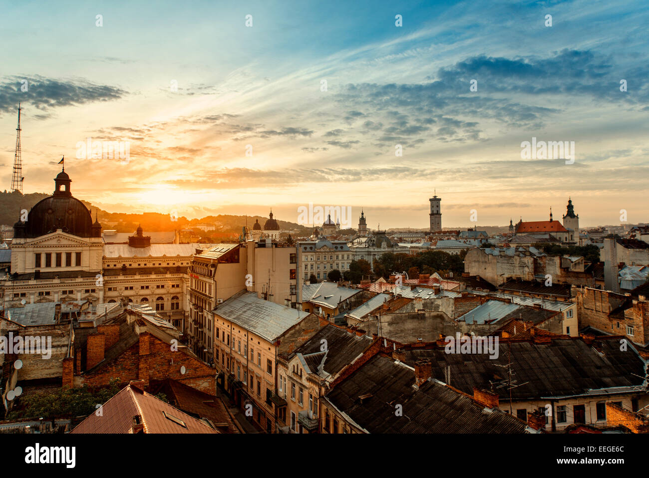 Lviv old city panorama view at sunrise Stock Photo - Alamy