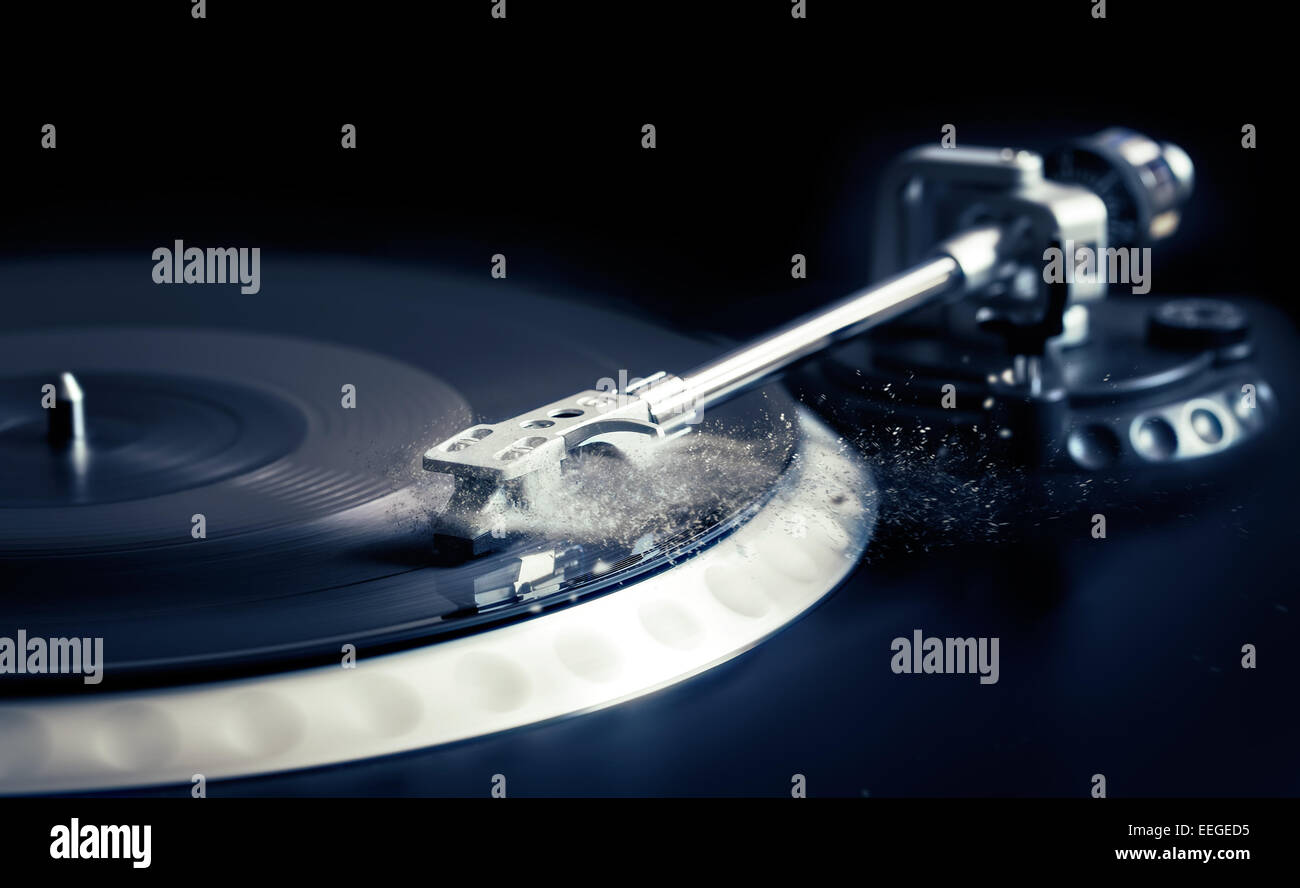 vinyl laying on a record player - scratching the surface Stock Photo ...