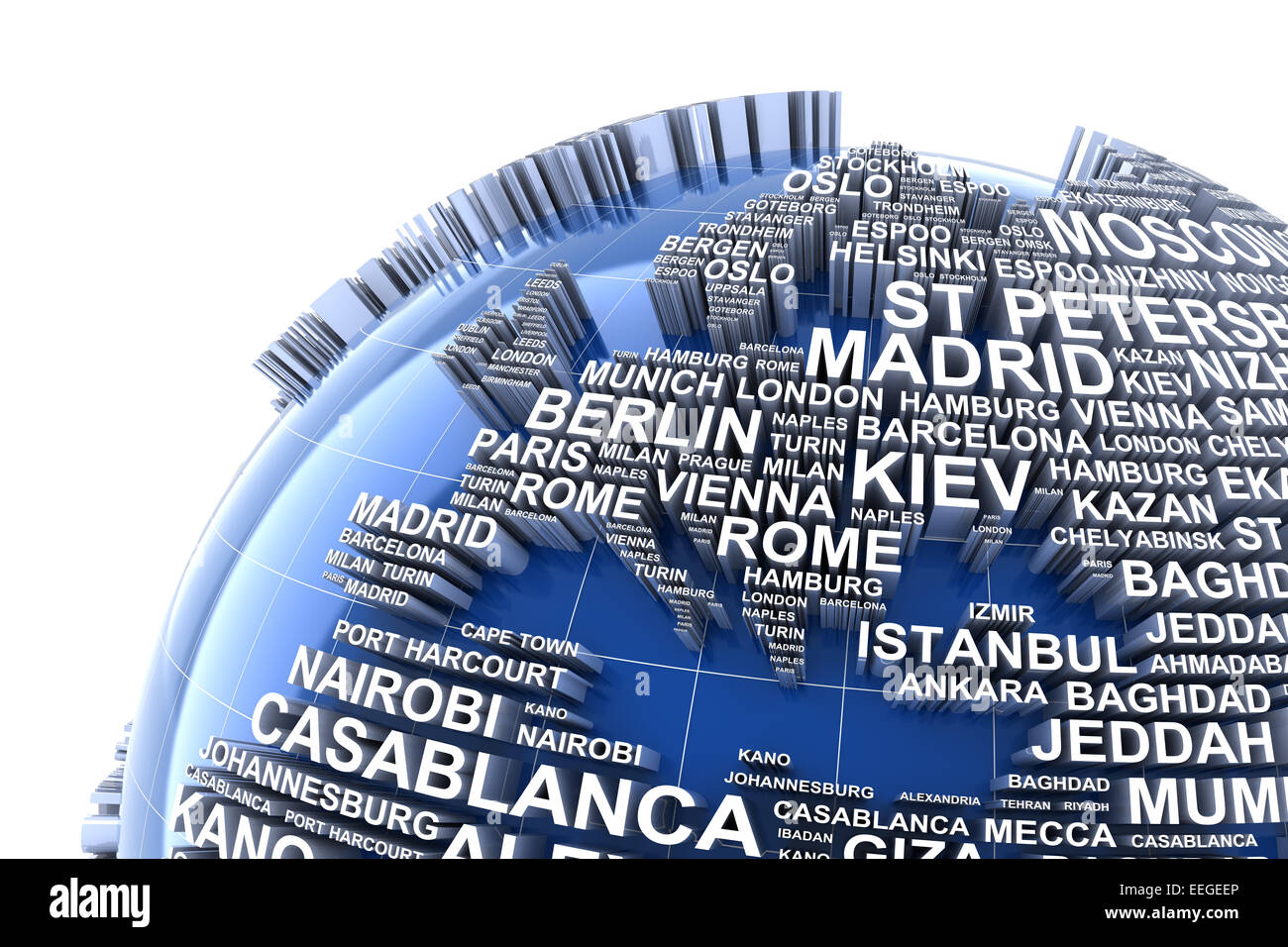 Earth with names of major cities in the world Stock Photo - Alamy