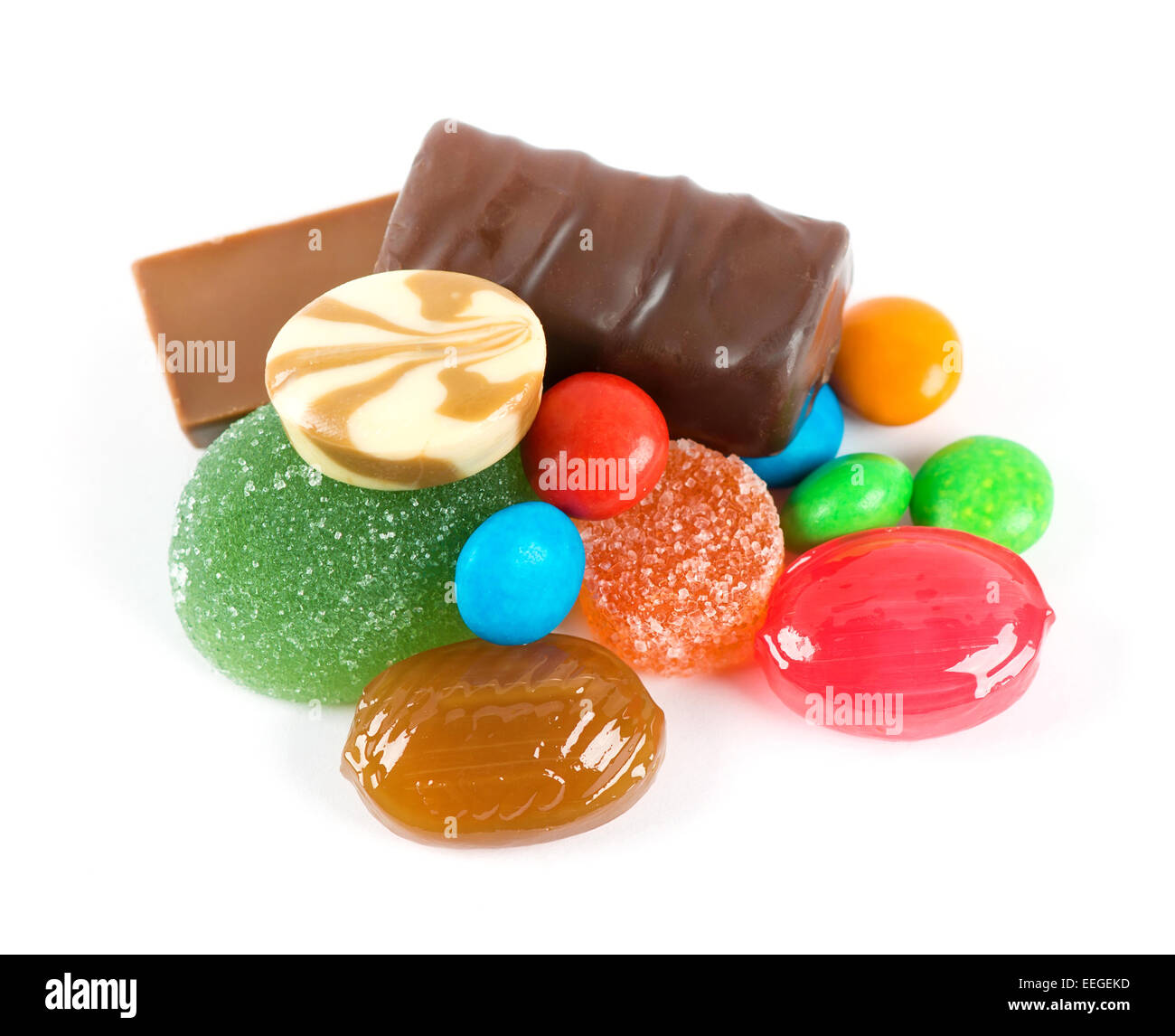 Mixed colorful sweet candies on white background Stock Photo - Alamy