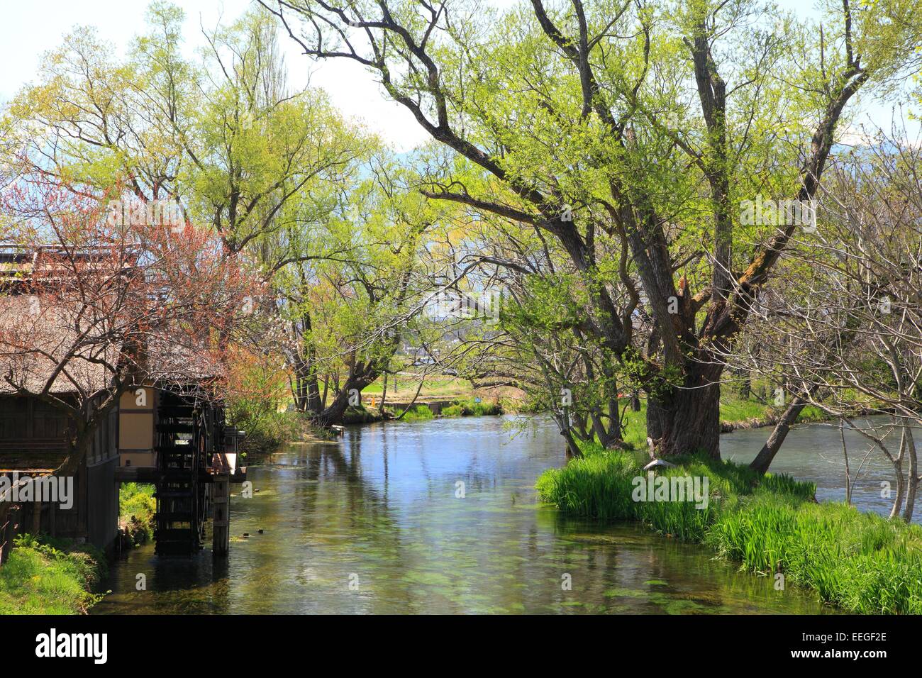 Water mill and river, Azumino, Nagano, Japan Stock Photo - Alamy