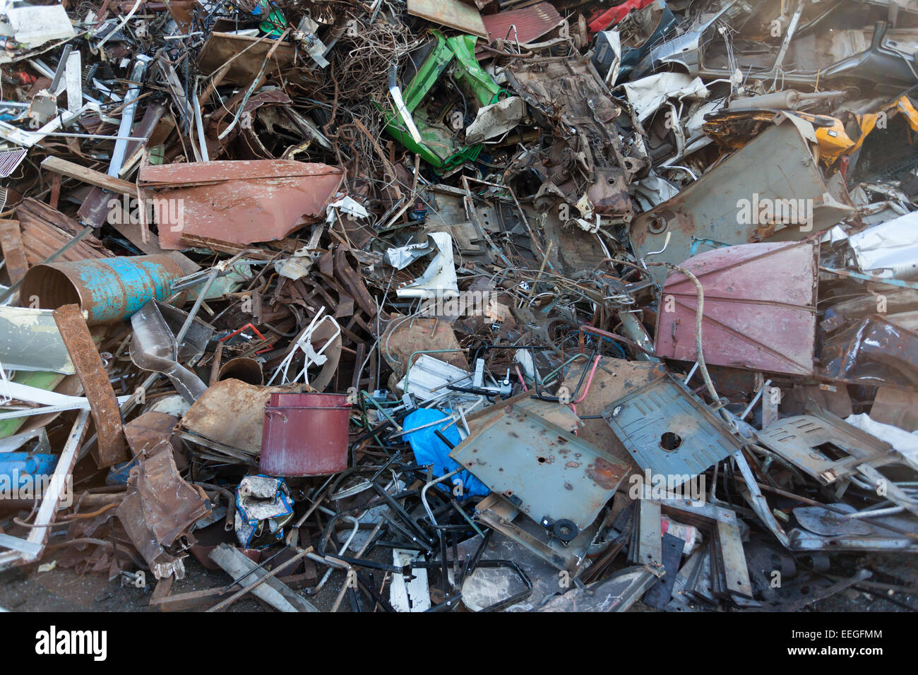stack of scrap metal at recycling center. abstract background Stock ...