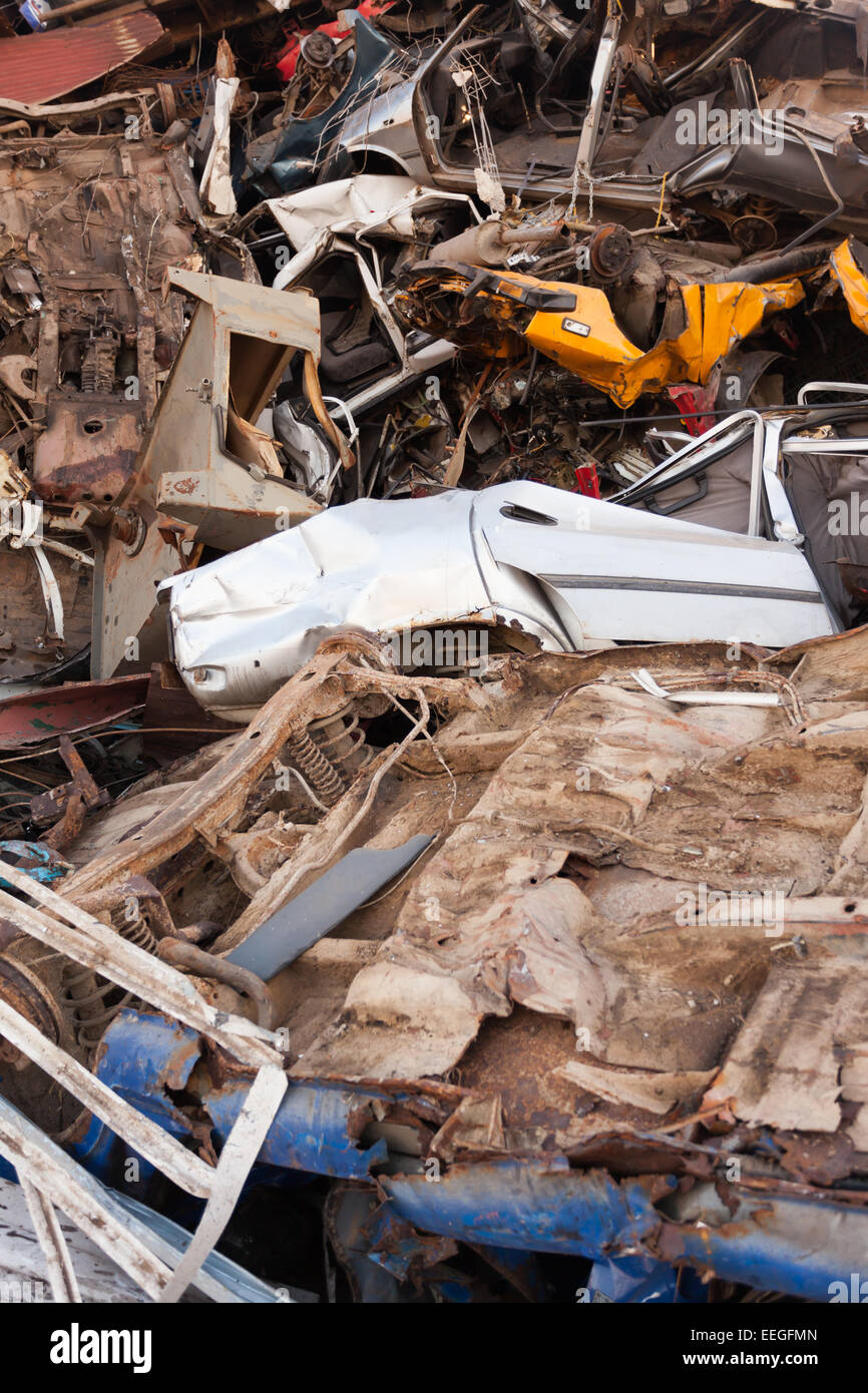 stack of scrap metal at recycling center. abstract background Stock ...