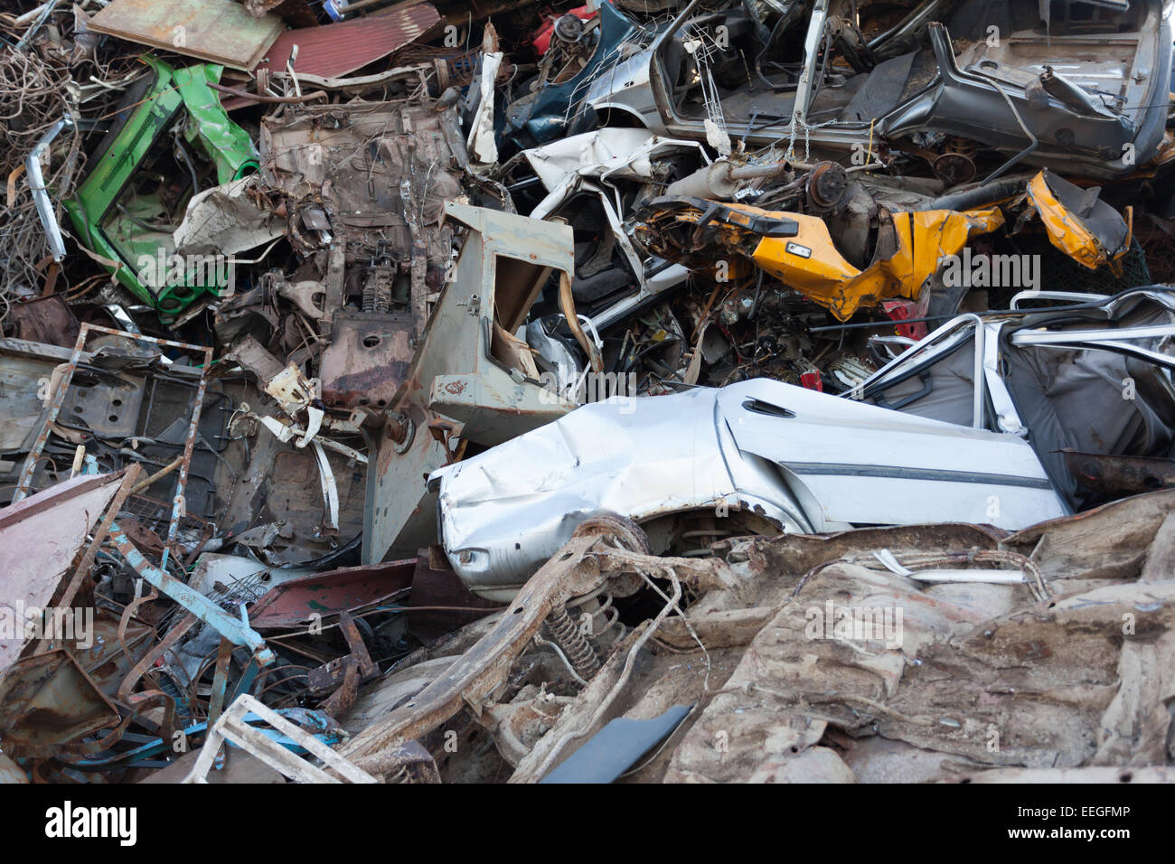 stack of scrap metal at recycling center. abstract background Stock ...