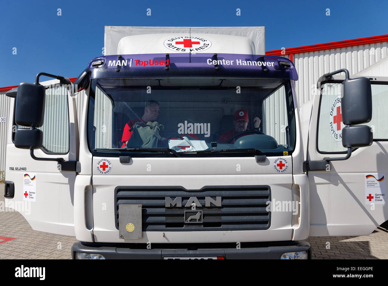 Schoenefeld, Germany, German Red Cross convoy Ukraine Help Stock Photo ...
