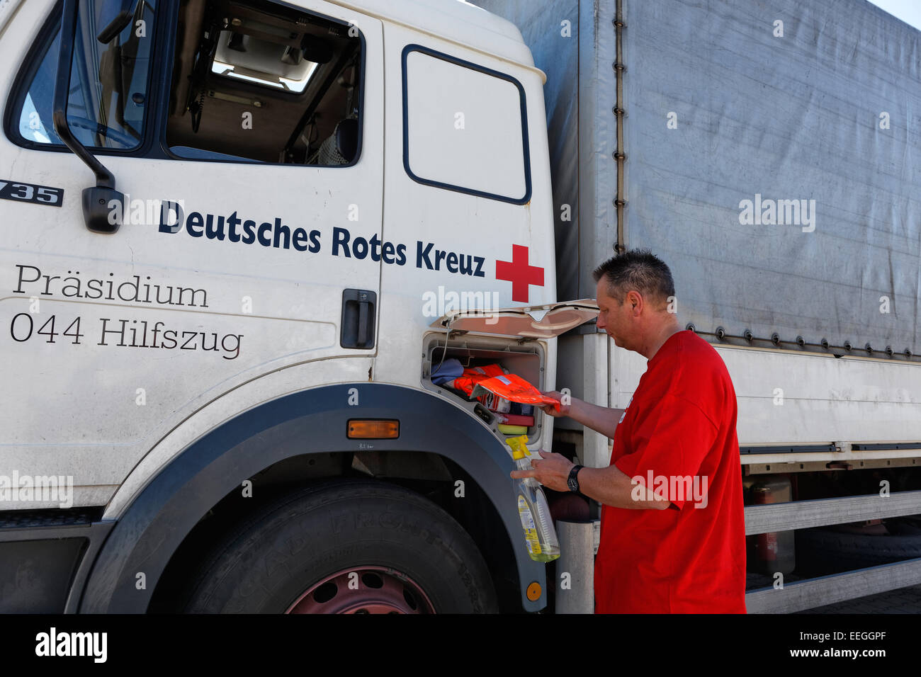 Schoenefeld, Germany, German Red Cross convoy Ukraine Help Stock Photo ...