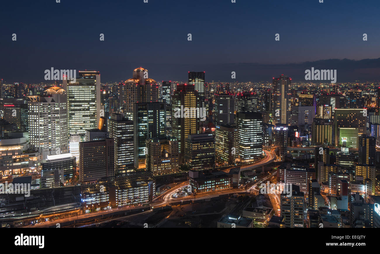 Osaka night skyline Stock Photo - Alamy