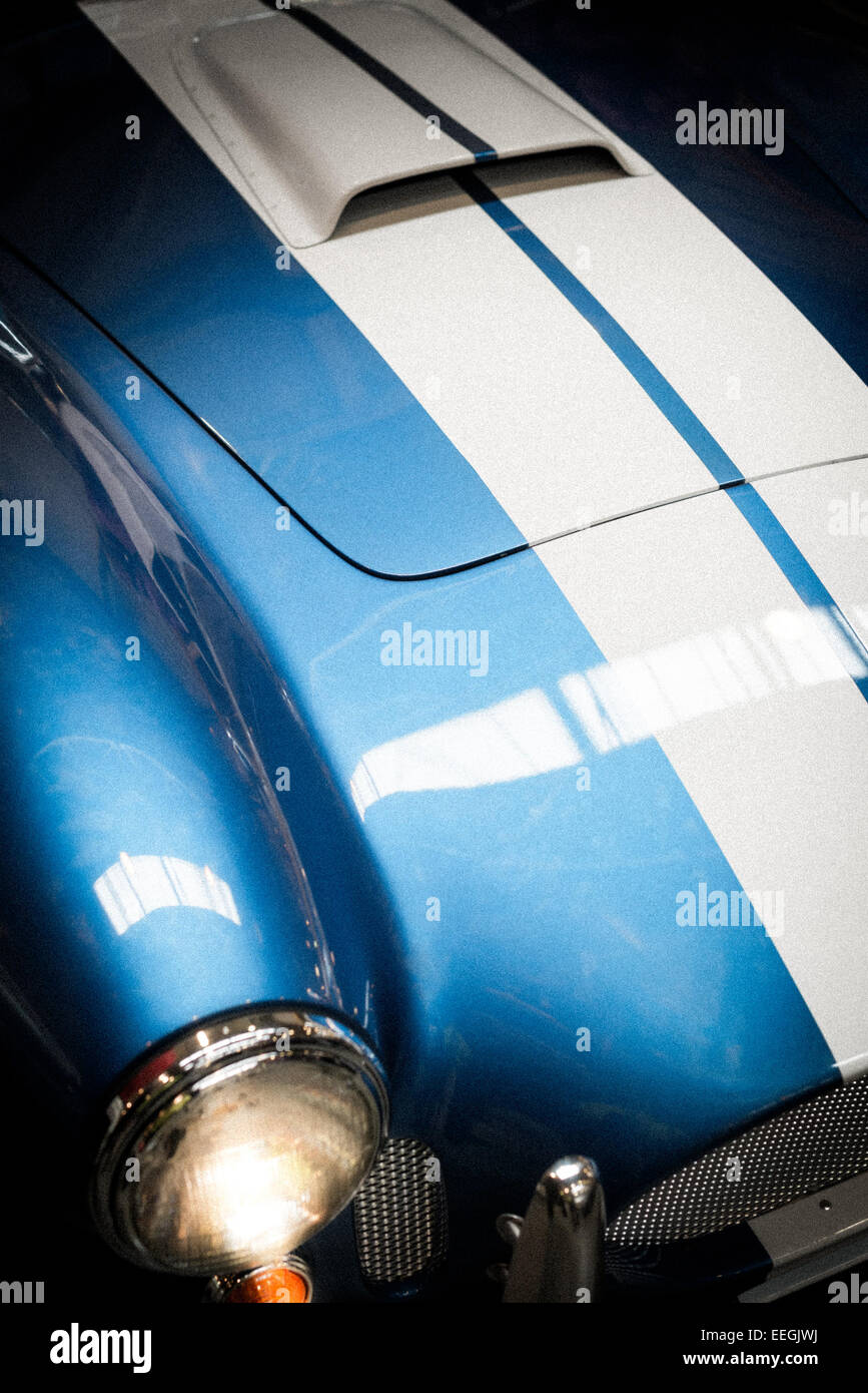 Close Up Headlight Detail of Blue Classic car Stock Photo - Alamy