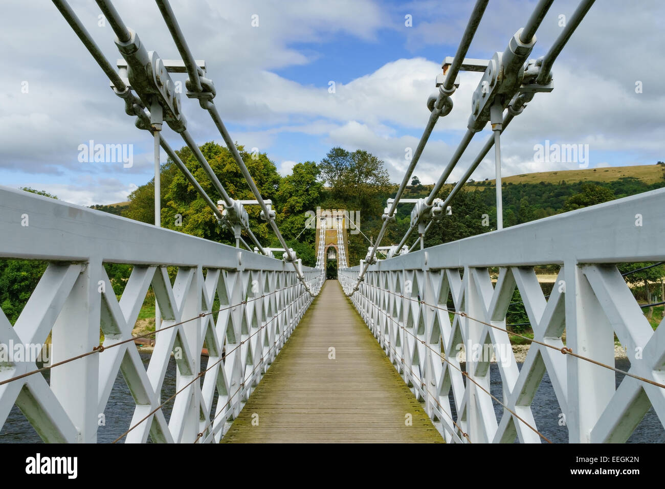 The iron suspension chainbridge across the River Tweed at Melrose ...