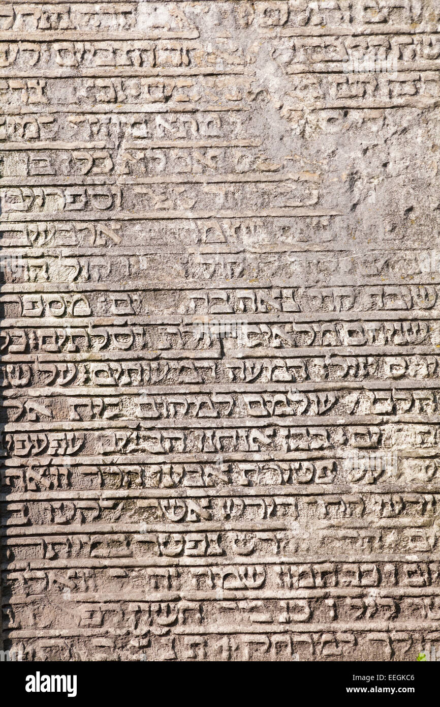 inscription on gravestone at Jewish Remu synagogue, Krakow, Poland ...