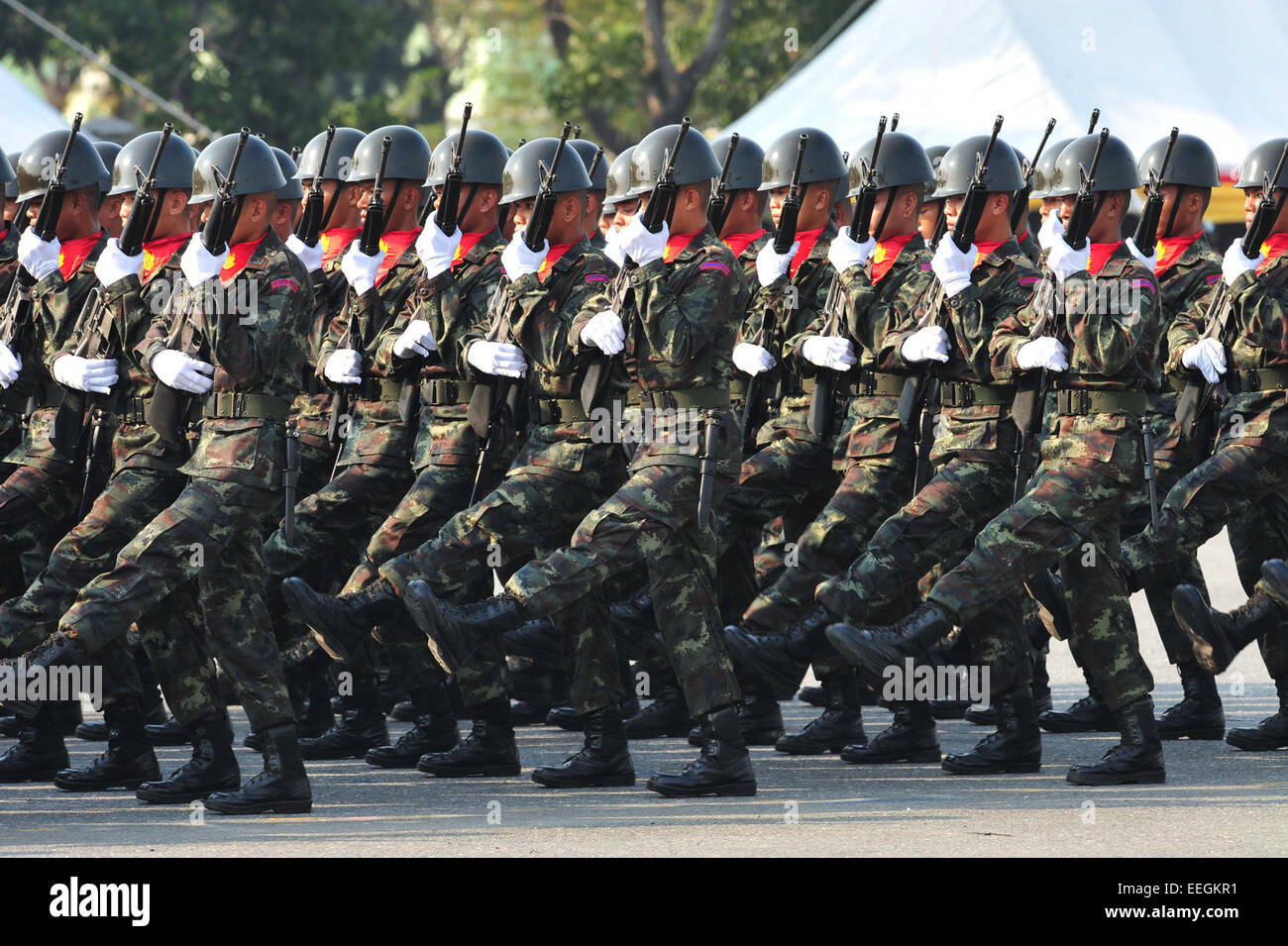 Bangkok, Thailand. 18th Jan, 2015. Thai soldiers parade during celebrations of the Royal Thai ...