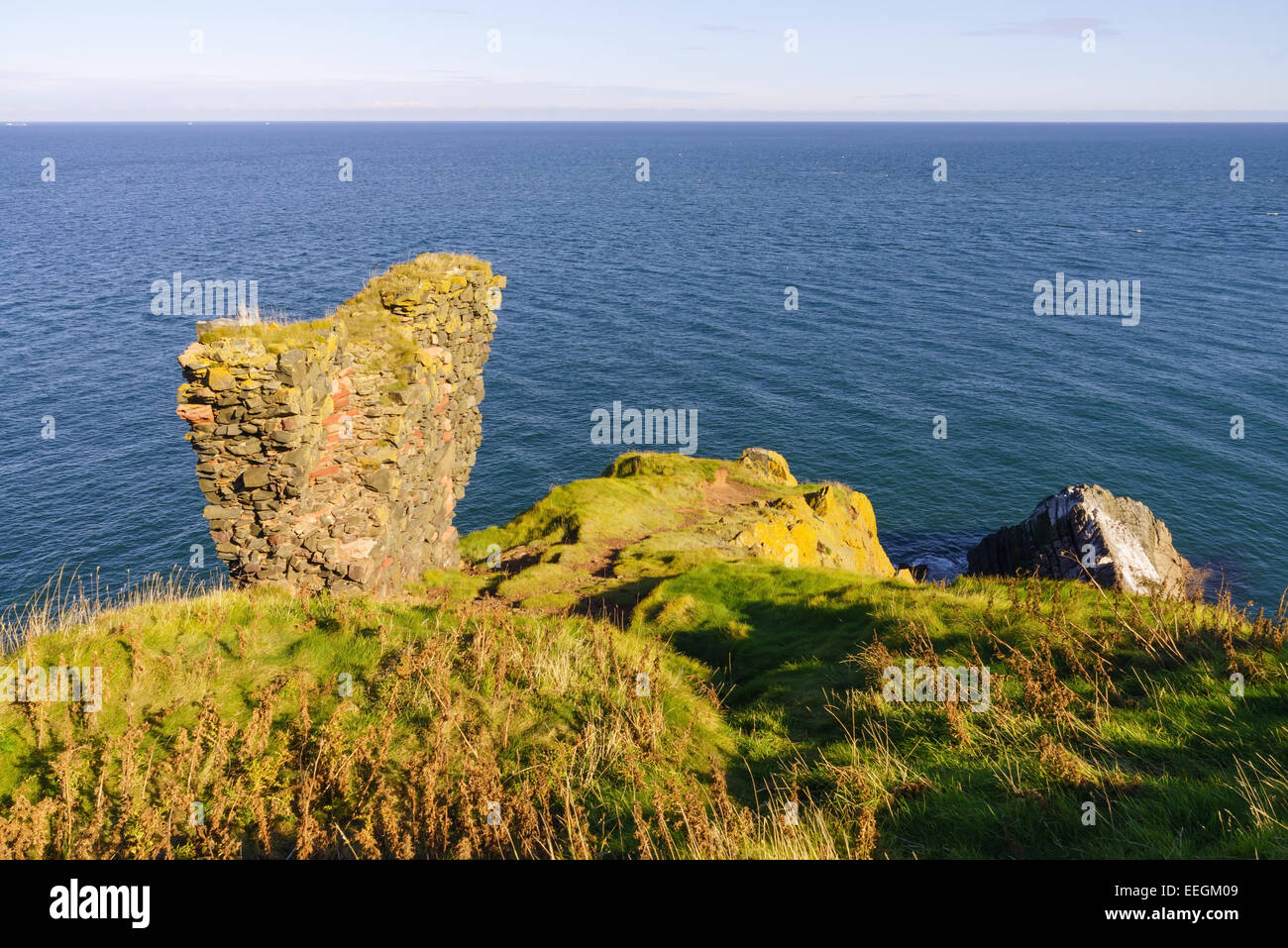 The remains of the old stone wall at Fast Castle, Scottish Borders ...